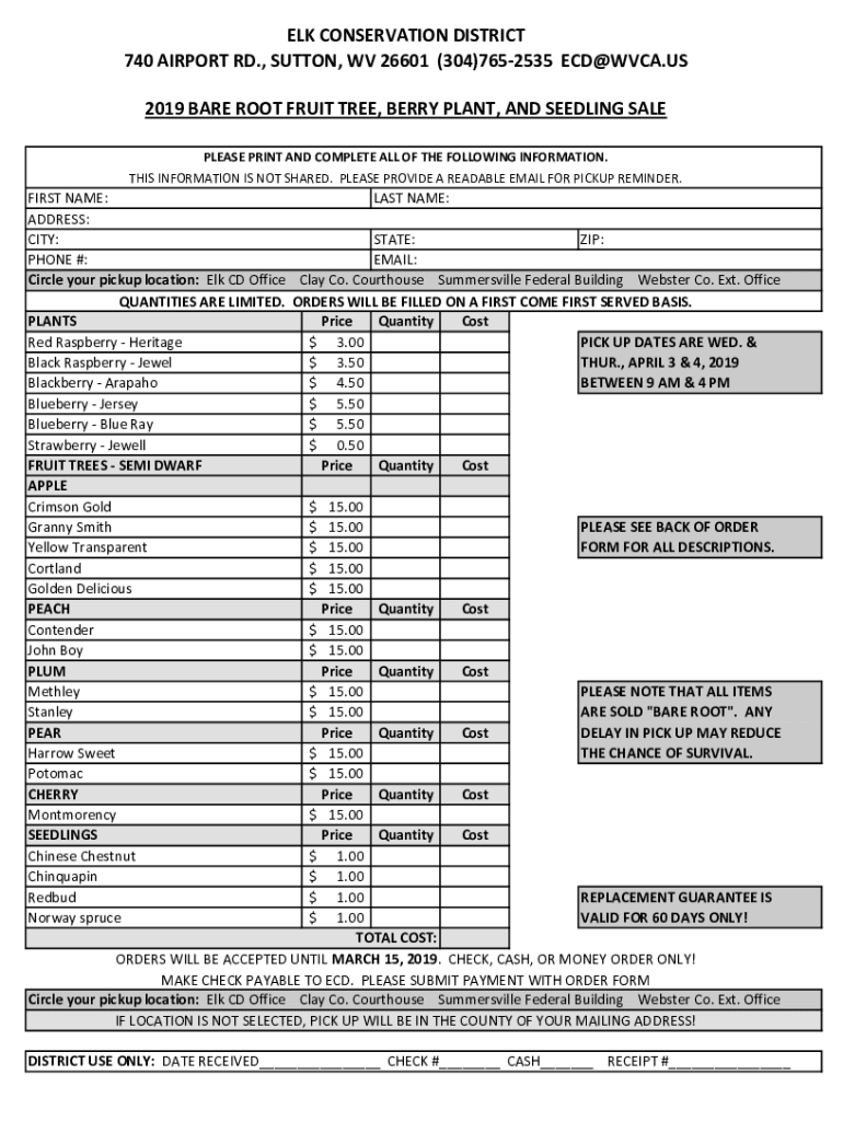 Fillable Online Chief River Nursery: Bare Root Trees For Sale, Tree ...