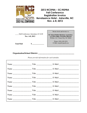 Fillable Online SC/NSPRA Fall Conference Registration Invoice ...