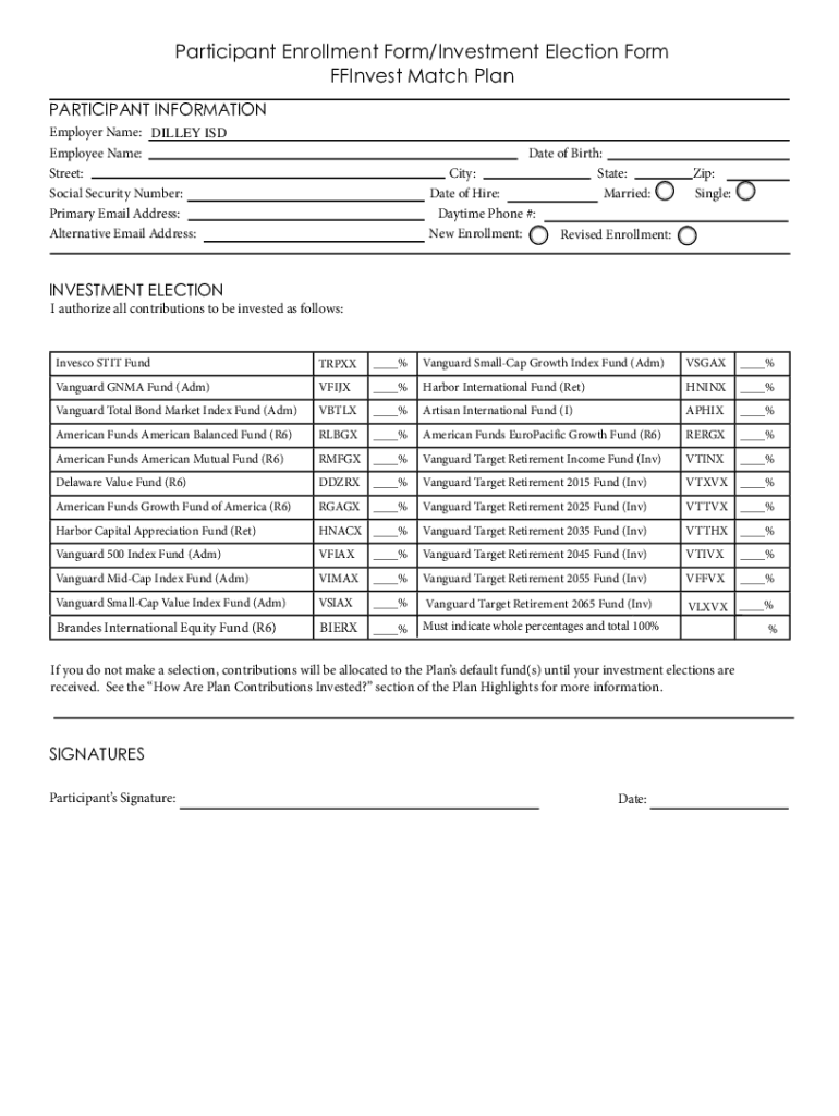Fillable Online Participant Enrollment Form/Investment Election Form ...