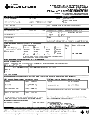 Fillable Online idbl ab bluecross SPECIAL AUTHORIZATION REQUEST ...