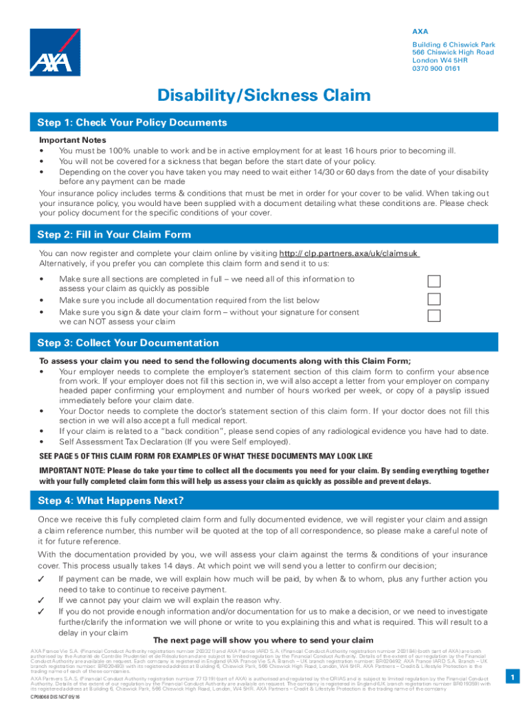 Fillable Online clp partners Fillable Online Disability/Sickness Claim ...