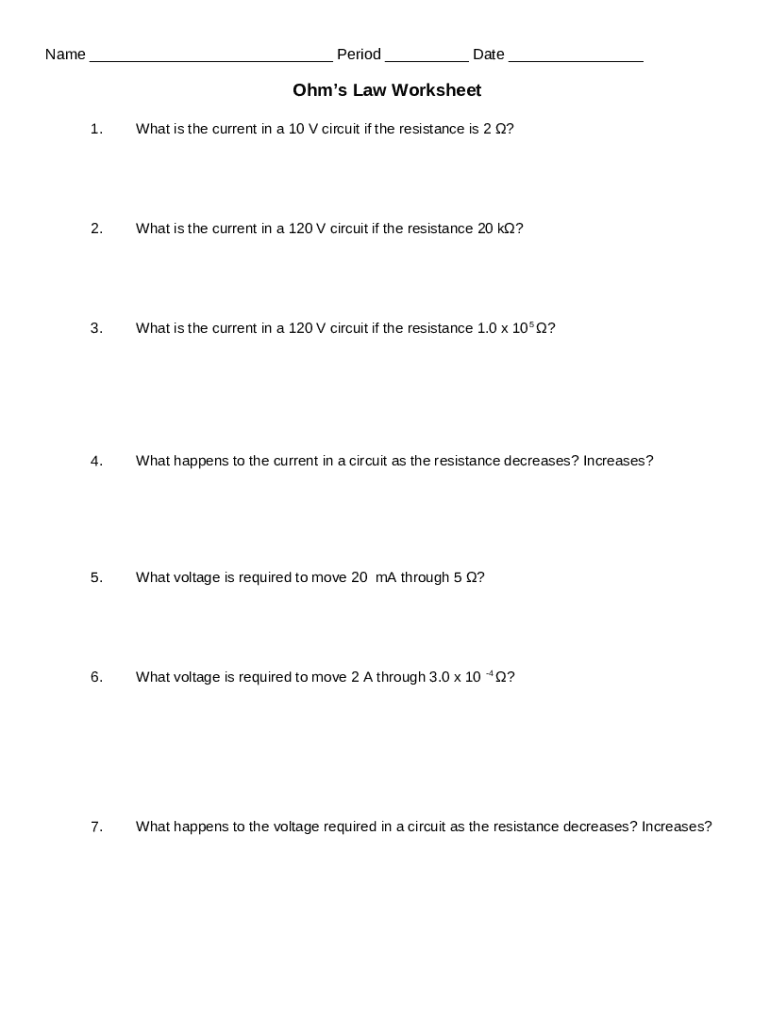Ohms Law Worksheet 1 .doc - Name Period Date Ohm's... Doc Template ...
