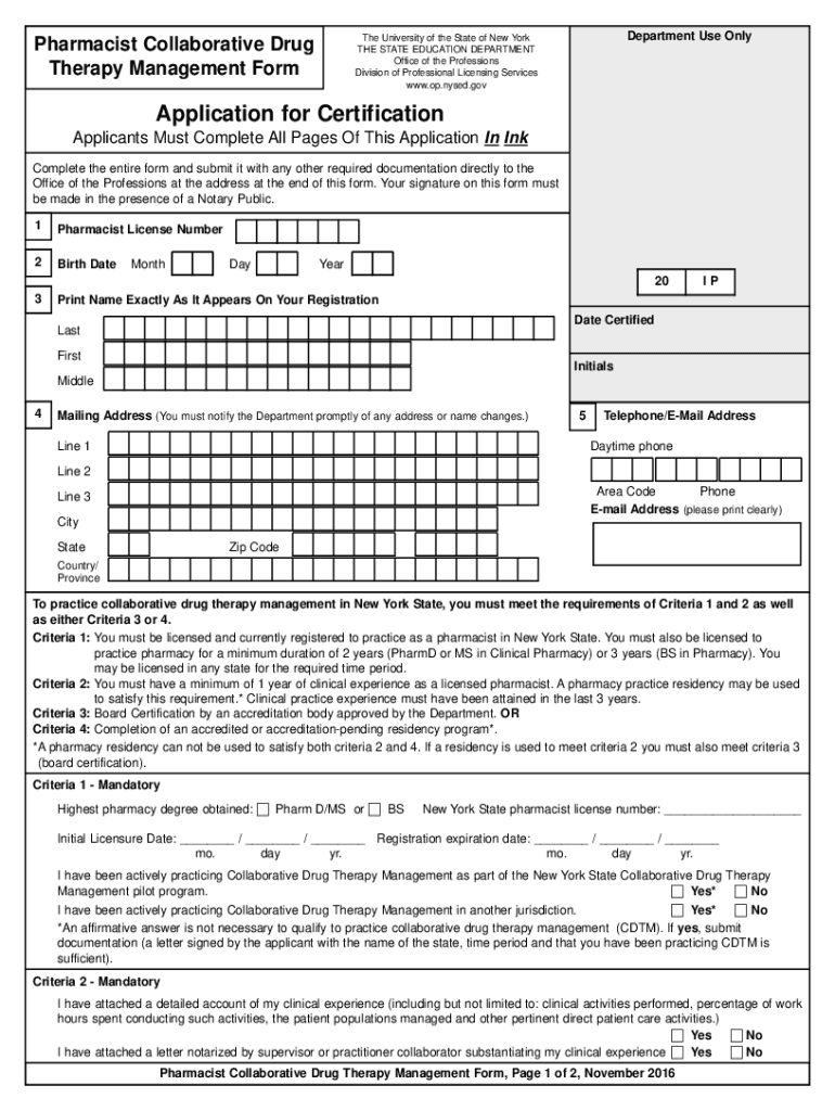 Fillable Online Pharmacist Collaborative Drug Therapy Management Form ...