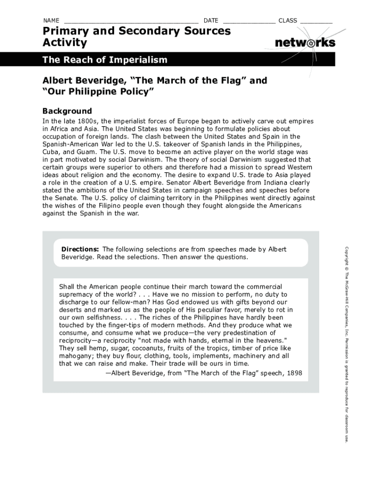 Fillable Online U.S. Senator Albert J. Beveridge speaks on the ...