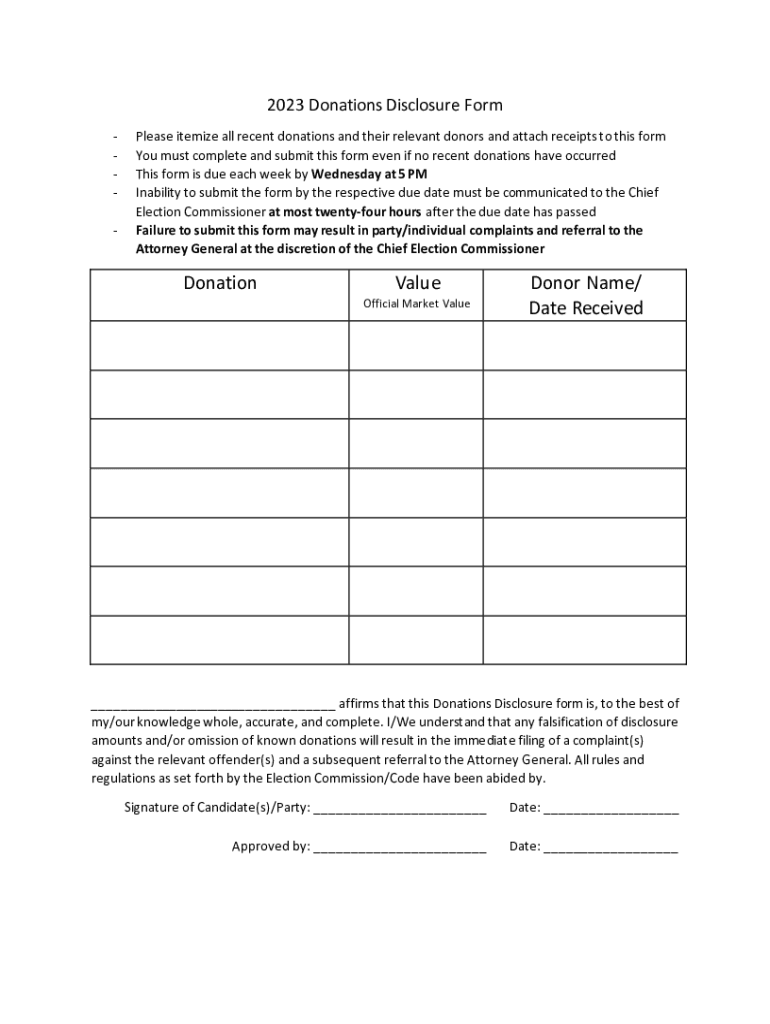 Fillable Online 2023 Donations Disclosure Form Fax Email Print - pdfFiller
