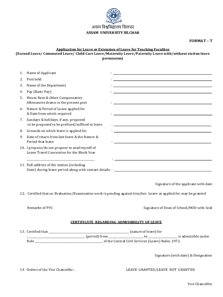 Fillable Online Application for Leave or Extension of Leave (Earned Leave ... Fax Email Print ...