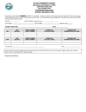 Fillable Online Fillable El Paso Community College Continuing Education ...
