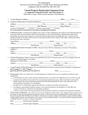 Fillable Online Vacant Property Registration Statement Form Fax Email ...