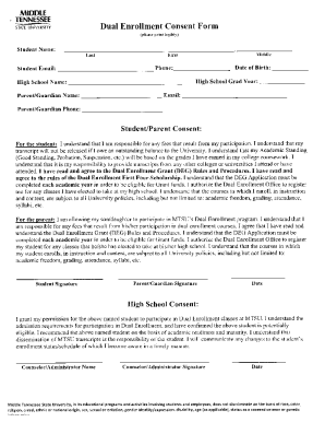 Fillable Online MTSU Dual Enrollment Consent Form Fax Email Print - pdfFiller