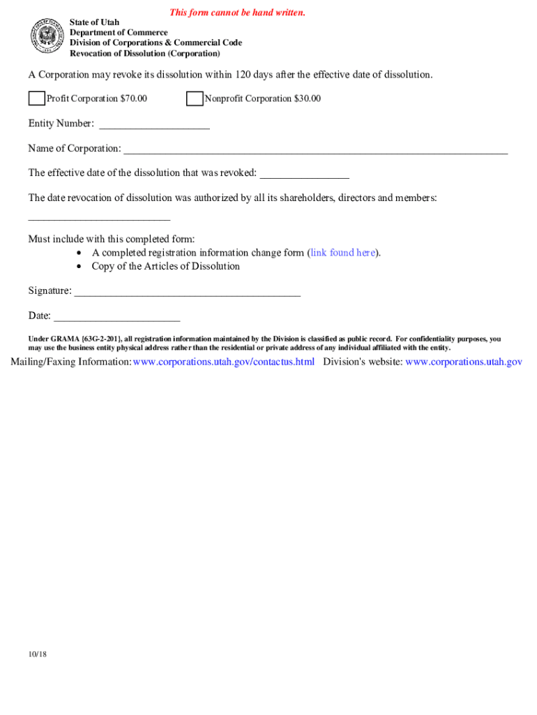 Fillable Online corporations utah revdisscorp.doc Fax Email Print ...