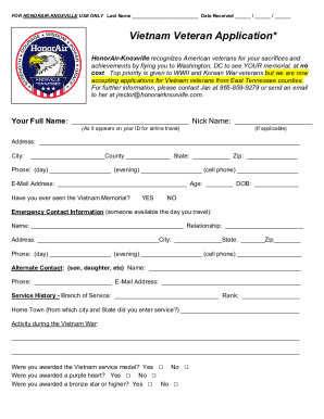 Fillable Online Vietnam War Medallion Program Application Form Fax ...