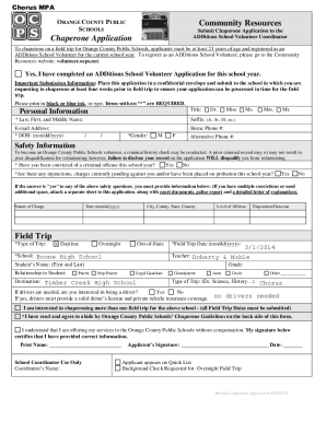 Fillable Online Ocps Chaperone Application - Fill Online, Printable ...