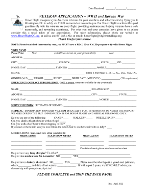 Fillable Online Korea Veteran Honor Flight Austin Application and Pre- ... Fax Email Print ...
