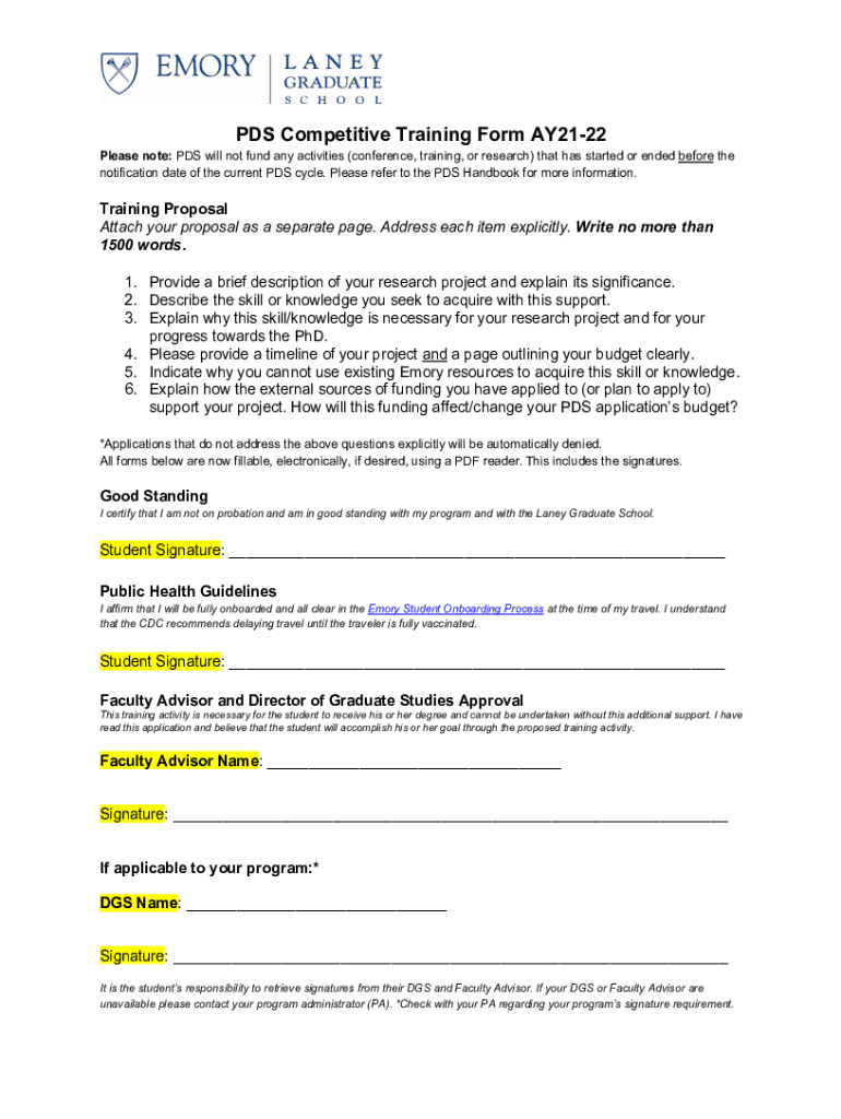 Fillable Online PDS Non-Competitive Training Form AY21-22 Fax Email ...
