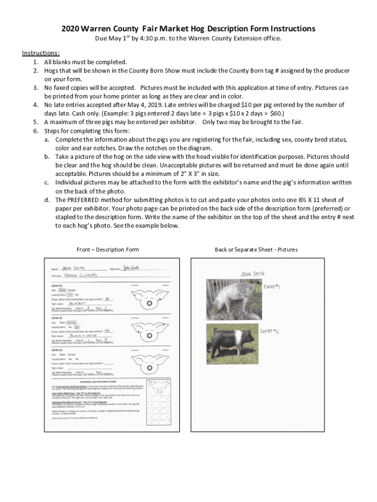 Fillable Online warren osu 2020 Warren County Fair Market Hog ...
