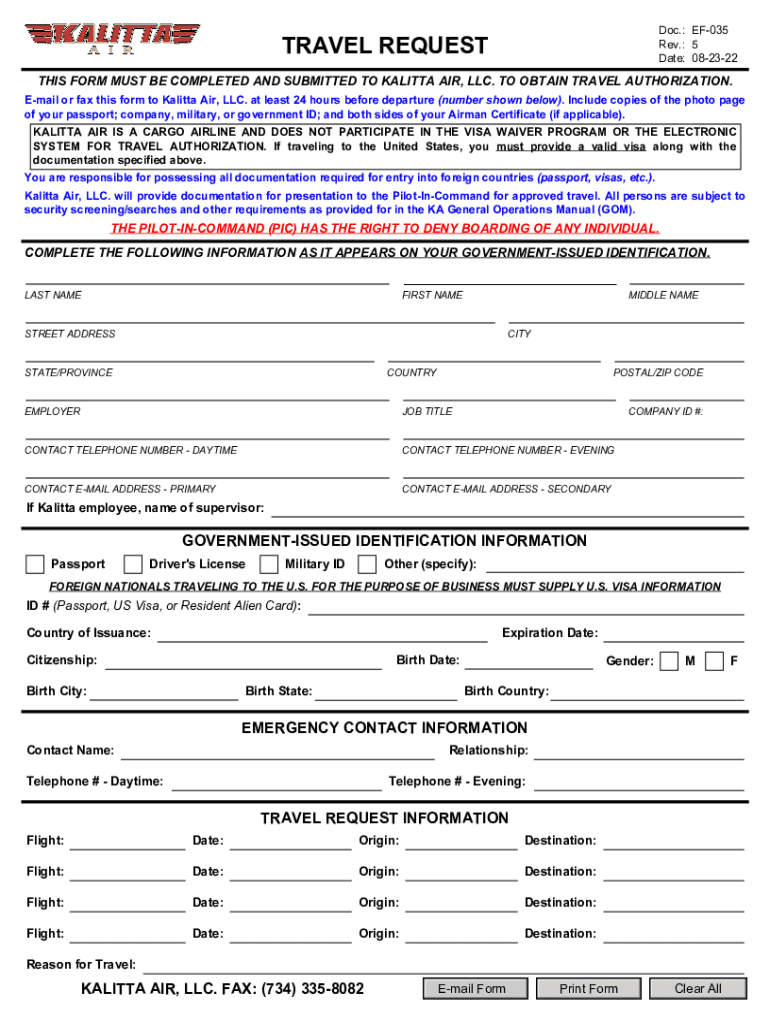 Fillable Online Travel Request Form - Kalitta Air - Fill and Sign ...