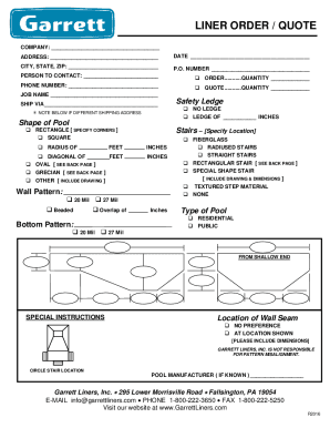 Fillable Online Inground Order Form. Inground Liner Order Form Fax ...