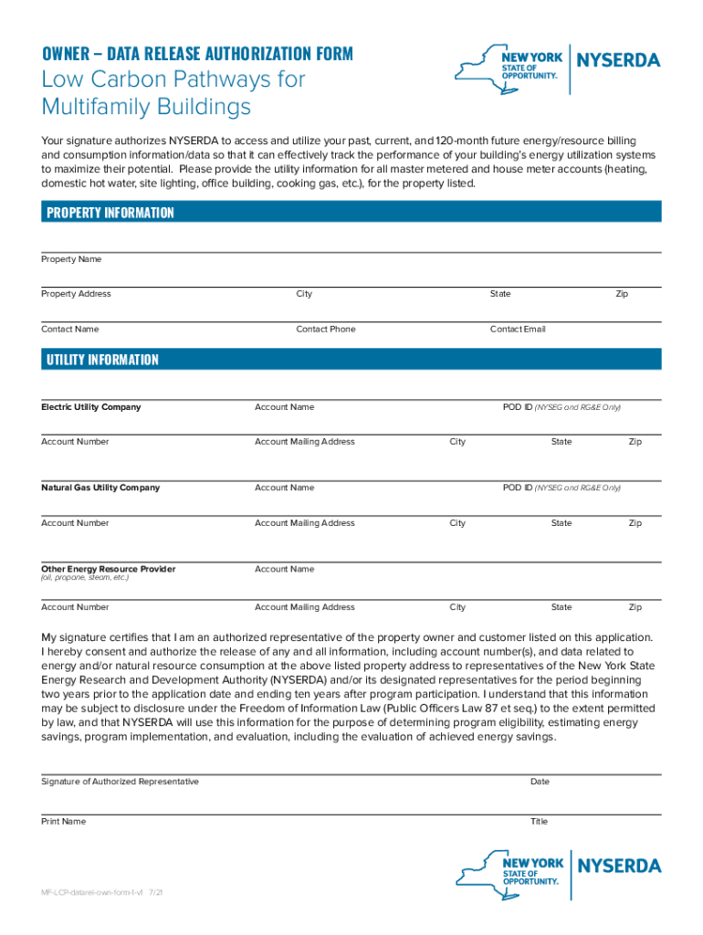 Fillable Online Owner - Data Release Authorization Form - Low Carbon ...
