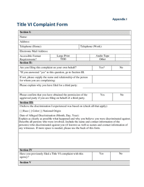 Fillable Online TITLE VI COMPLAINT FORM Section I: Name: Address Fax ...