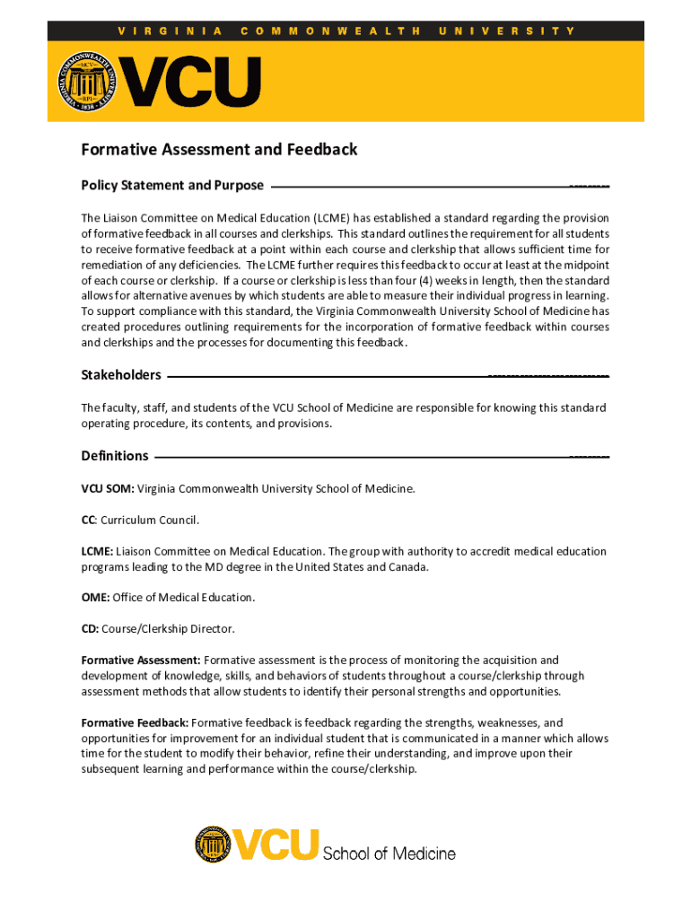 Fillable Online medschool vcu Application Phase Formative Assessment Guidelines Fax Email Print ...