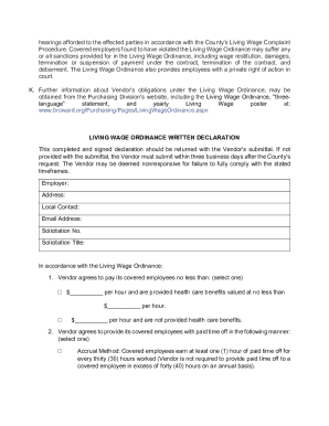 Fillable Online Living Wage Ordinance Requirements and Form. Living ...