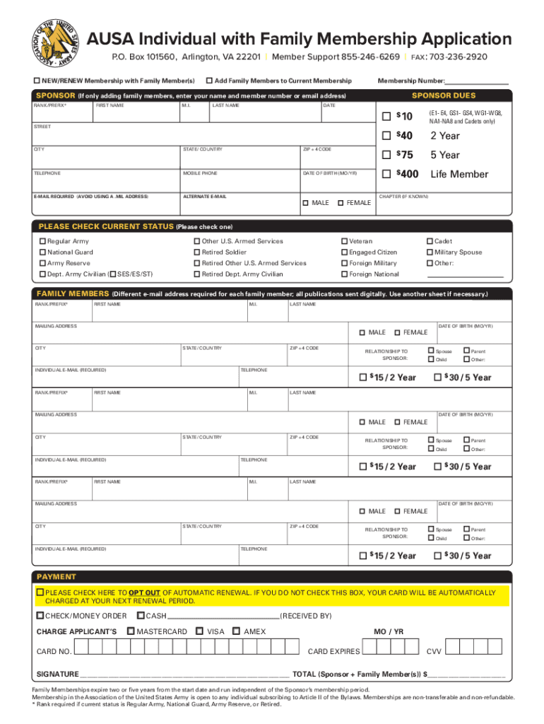 Fillable Online AUSA Individual with Family Membership Application Fax ...