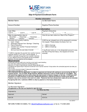 Fillable Online Skip-A-Payment Enrollment Form - USE Credit Union Fax ...