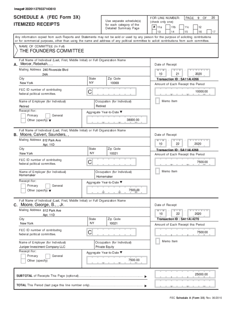 Fillable Online SCHEDULE A (FEC Form 3X) ITEMIZED RECEIPTS THE ... Fax Email Print - pdfFiller