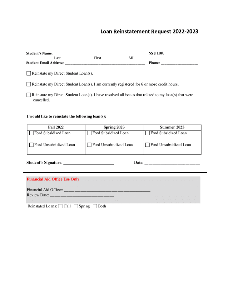 Fillable Online Reinstatement Loan Request Form Fax Email Print - pdfFiller