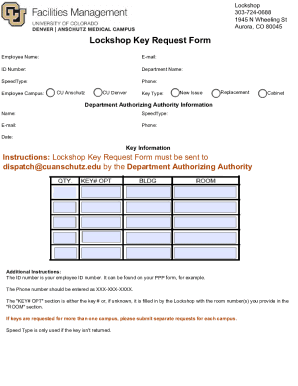 Fillable Online Lockshop Key Request Form CU Anschutz Fax Email Print ...