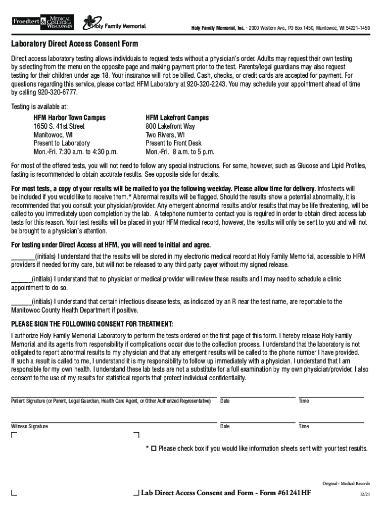 Fillable Online Laboratory Direct Access Consent Form Fax Email Print - pdfFiller
