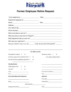 Fillable Online Former Employee Rehire Request Fax Email Print - pdfFiller