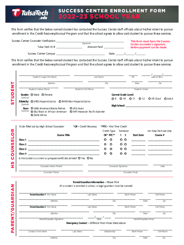 Fillable Online Success Center Enrollment Form Fax Email Print - pdfFiller