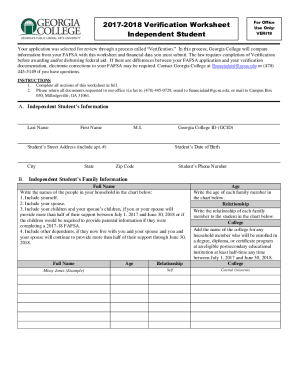 Fillable Online 2017-2018 Verification Worksheet for Independent ... Fax Email Print - pdfFiller