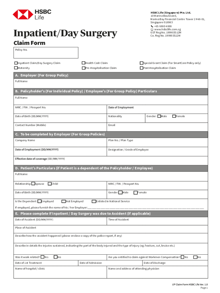 Fillable Online HSBC Life Inpatient Claims Form Fax Email Print - pdfFiller
