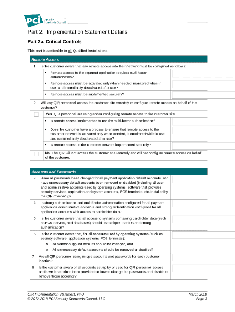 QIR Implementation Statement Doc Template | pdfFiller