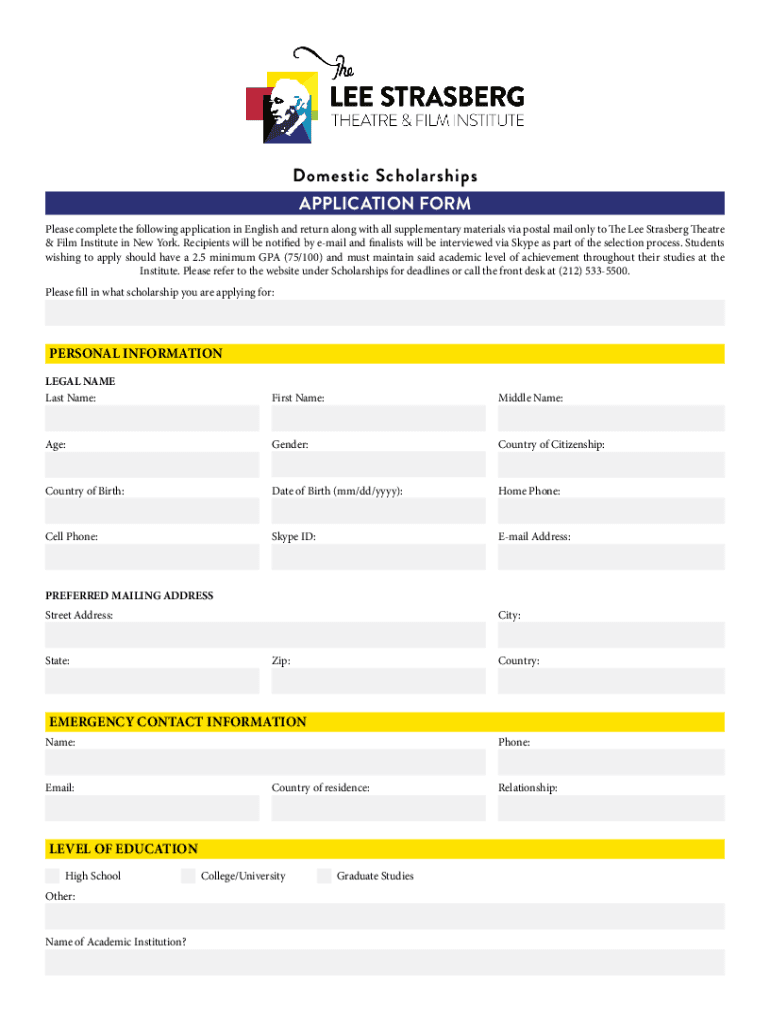 Fillable Online Domestic Scholarships APPLICATION FORM Fax Email Print - pdfFiller