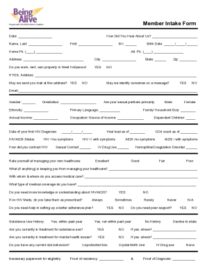 Fillable Online Member Intake Form 012109a.doc Fax Email Print - pdfFiller