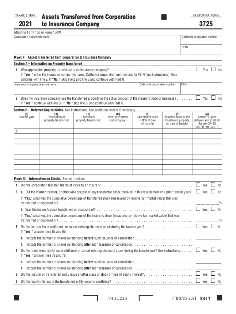 Fillable Online 2021 Form 3725 Assets Transferred from Corporation to ...