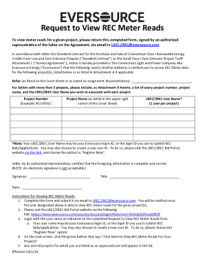 Fillable Online Request to View REC Meter Reads Eversource Fax Email ...
