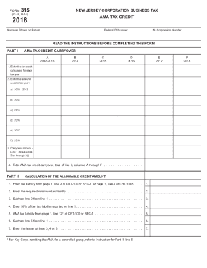 Fillable Online Form 315 AMA Tax Credit Fax Email Print - pdfFiller