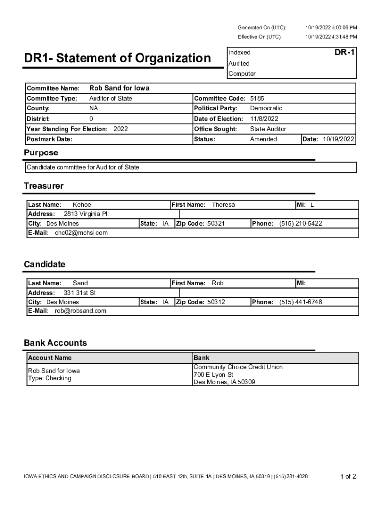 Fillable Online DR1- Statement of Organization Fax Email Print - pdfFiller