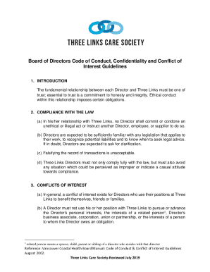 Fillable Online Board of Directors Code of Conduct, Confidentiality and ...