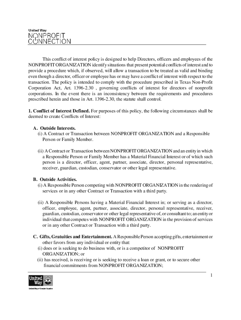 Fillable Online Sample Conflict of Interest Form for ... Fax Email ...