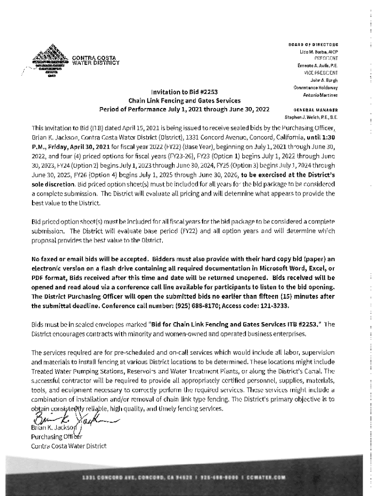 Fillable Online Invitation to Bid #2253 Chain Link Fencing and Gates ...