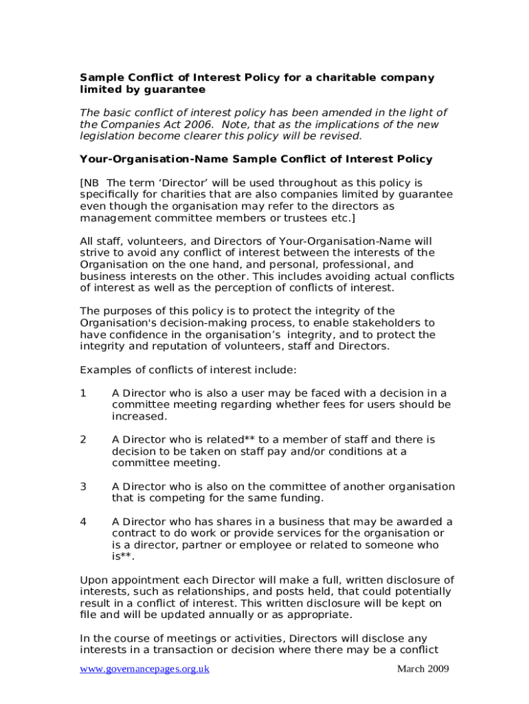 Sample Conflict of Interest Policies from the Council Doc Template | pdfFiller