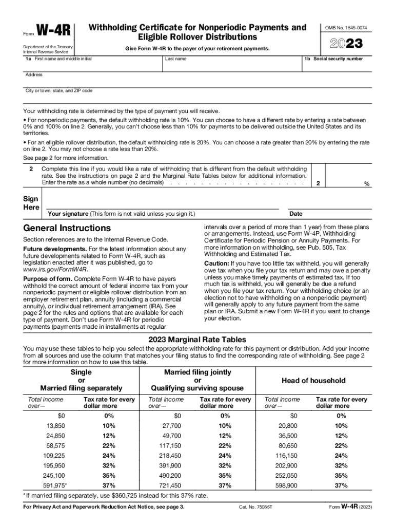 IRS Form W-4R 2023 - Blank Fillable Template | Fill Out, Print ...