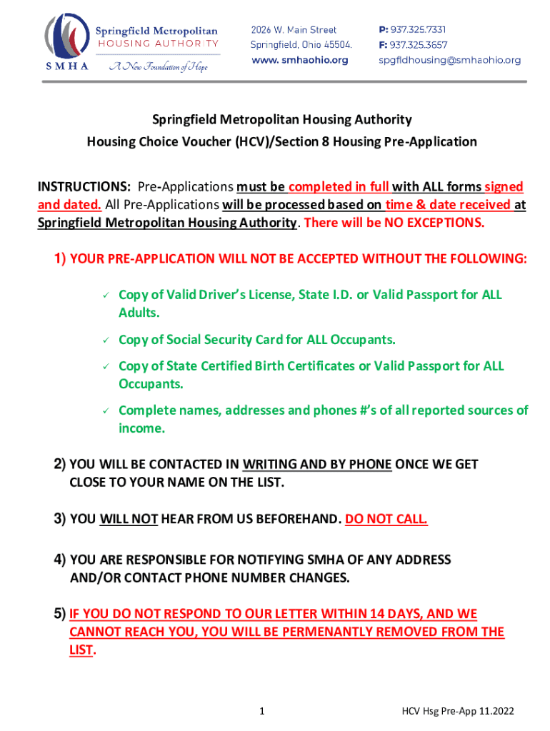 Fillable Online Housing Choice Voucher Pre-Application Instructions Fax ...