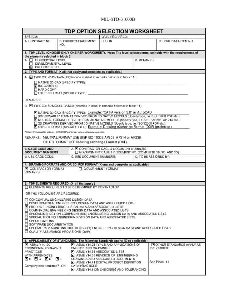 Fillable Online A005 MIL-STD-31000B TDP Option Selection Worksheet.pdf ...
