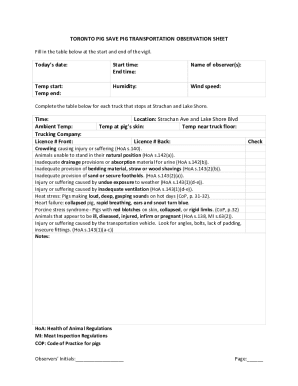 Fillable Online Toronto Pig Save Pig Transportation OBSERVATION SHEET ...